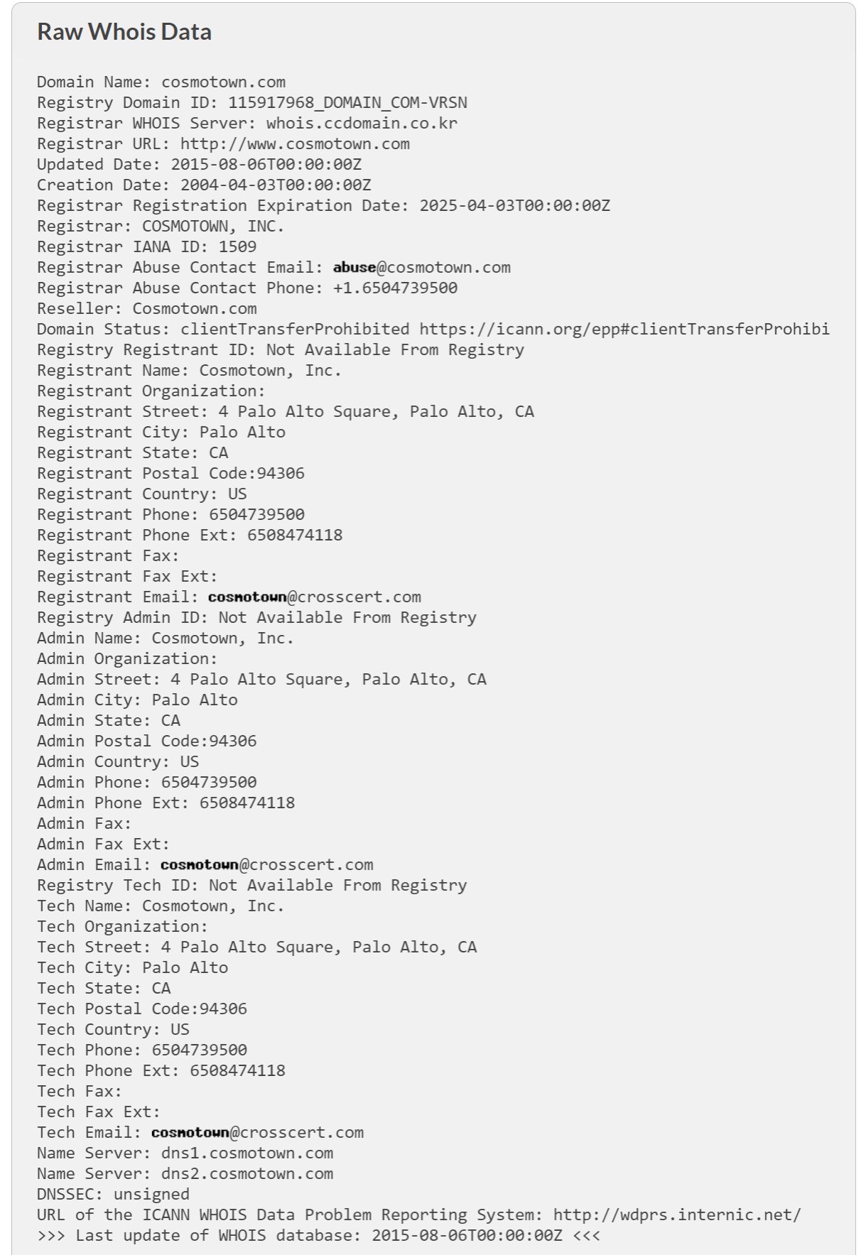 Cosmotown レビューとプロフィール | TLD-List